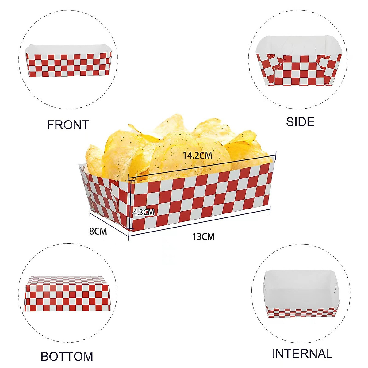 50 Packs Red Checkered Paper Food Trays Carnival Party Supplies Red and White Checker Nacho Trays Paperboard Tray Picnic Hot Dog Trays School Restaurant Supplies