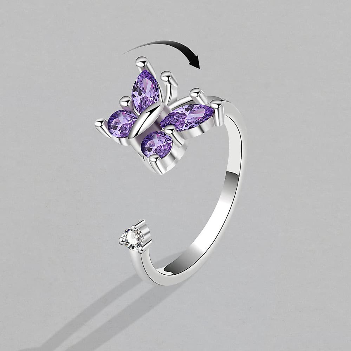 YJZON 925 Sterling Silver Anxiety Ring for Women,Adjustable Open Cubic Zirconia Ring with Gift Box,Fidget Rings Butterfly Spinner Ring for Anxiety Relief