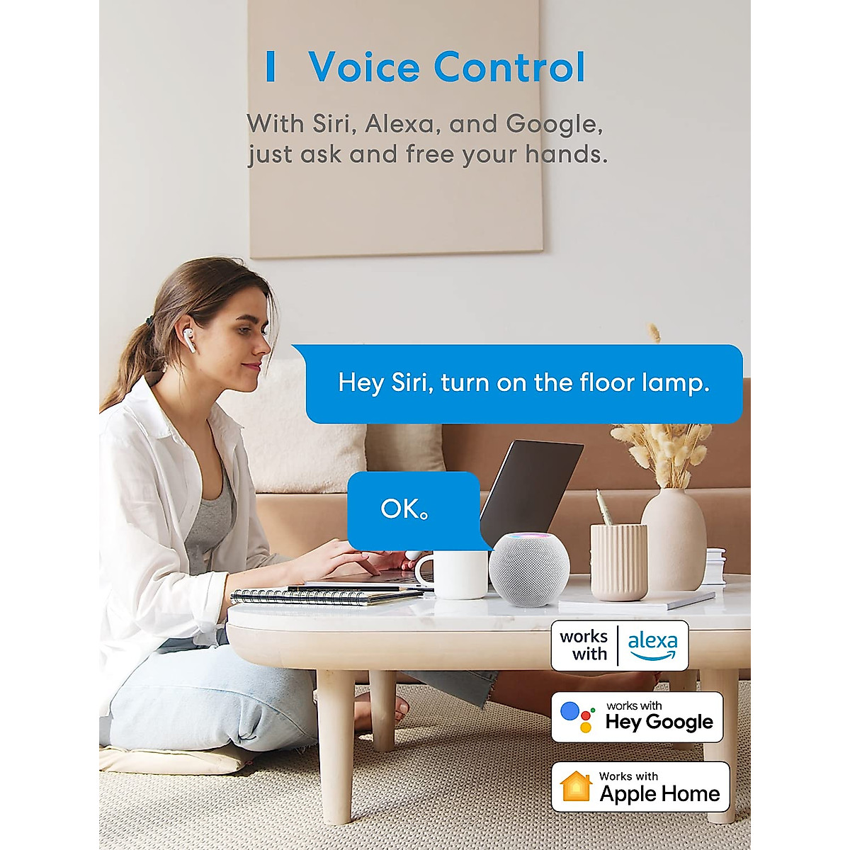 meross Smart Plug Power Strip, WiFi Flat Outlet 15A Compatible with Apple HomeKit, Siri, Alexa, Google Assistant & SmartThings, with 4 AC Outlets & 4 USB Ports, 6 Feet Surge Protector Extender