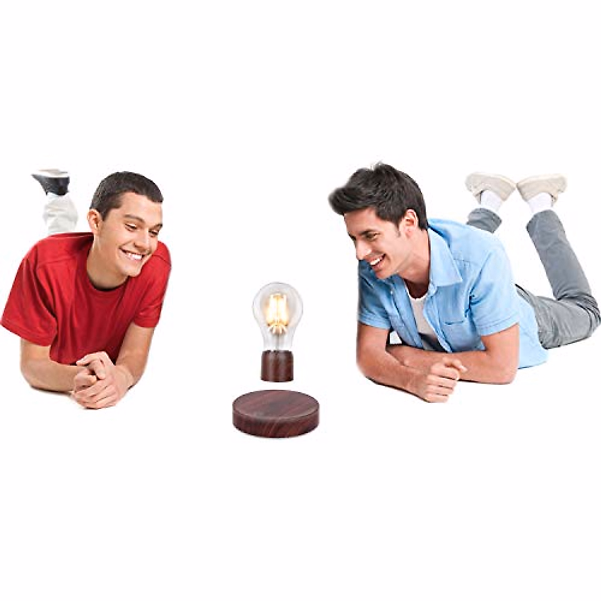 VGAzer Magnetic Levitating Floating Wireless LED Light Bulb Desk Lamp for Unique Gifts, Room Decor, Night Light, Home Office Decor Desk Tech Toys (Round Wooden Base..)