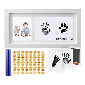 Newborn Baby Handprint and Footprint Photo Frame (Date & Name Stamp) Baby Ink Hand and Footprint Kit (White)