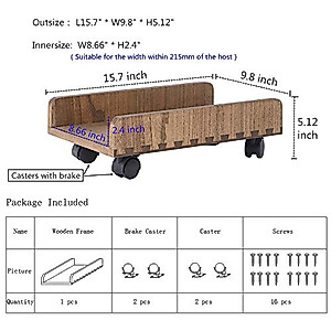 Kirigen Computer Tower Stand Cart - Heavy Duty Desktop Mobile Cart Holder for Computer Host with 4 Mute Caster Wheels - Wood Rolling ATX PC Case Rack, CPU Case Protecting Shelf (ZJJ Dark Brown)