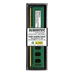Simmtec RAM 32GB (4x8GB) DDR3 / DDR3L 1600 MHz DIMM PC3L-12800 / PC3-12800 (PC3L-12800U) CL11 2Rx8 1.35V Non-ECC UDIMM 240 Pin - Desktop PC Computer Memory Upgrade Kit