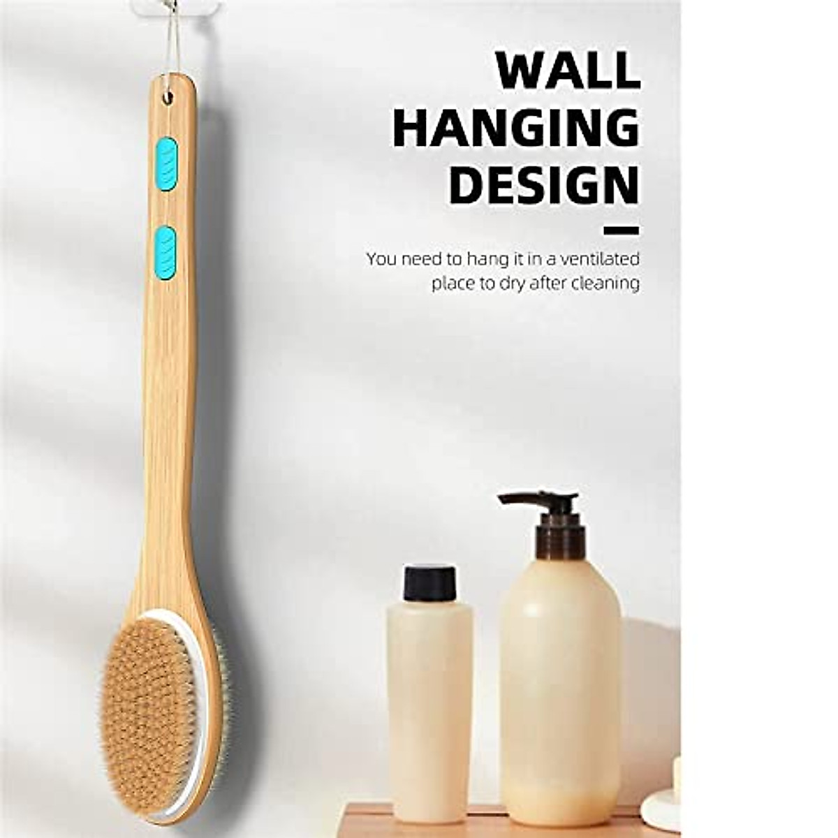INGVY Dry Brushing Body Brush Long Wooden Handle Bath Brush Back Body Bath Shower Brush Scrubber Brushes with Soft and Stiff Bristles Exfoliating Skin Scrub