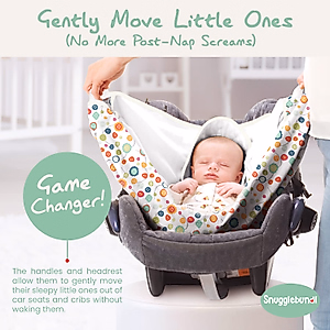 ​​Snugglebundl Baby Lift Carseat Blanket Insert (Baby Button Bunting w/ Handles) Organic Cotton Car Seat Swaddle for Baby Boys & Girls 0-18 Months