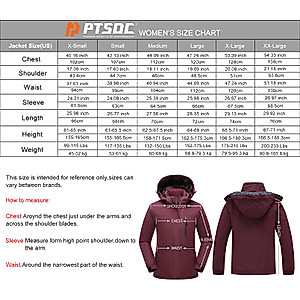 PTSOC Women's 3 in 1 Waterproof Ski Jacket Warm Winter Snow Coat Windproof Hooded Snowboarding Raincoat Wine Red Small