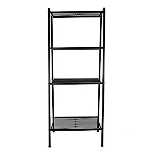 XIAOSENLIN 5-Shelf Modern Bookcase, Freestanding Ladder Bookshelf with Industrial Metal Frame for Living Room Bedroom Home Office (Black-4 Tier)