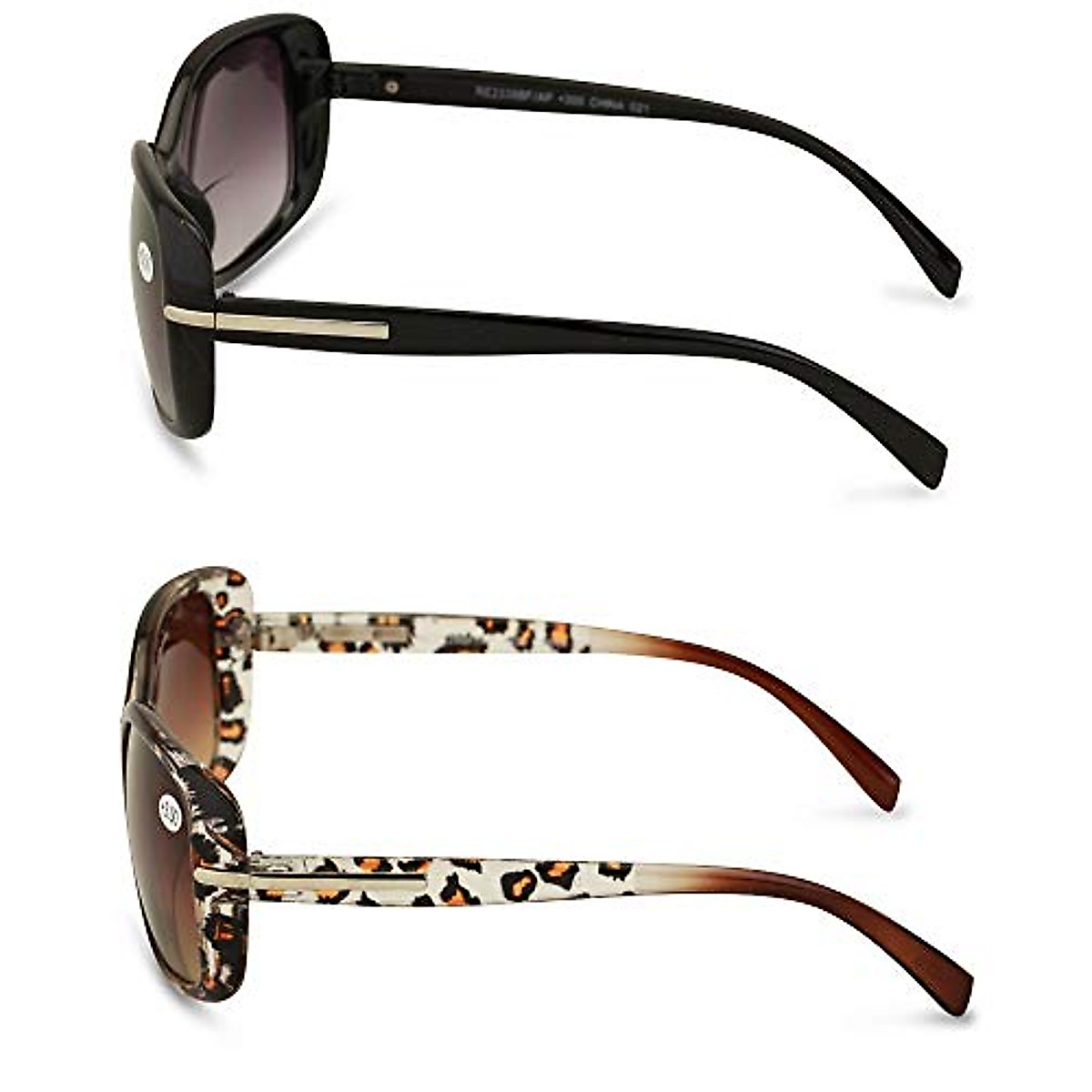 V.W.E. 2 Pairs Women Bifocal Reading Sunglasses Reader Glasses Cateye Vintage Outdoor (2 Pairs (Black/Leopard), 1.75)