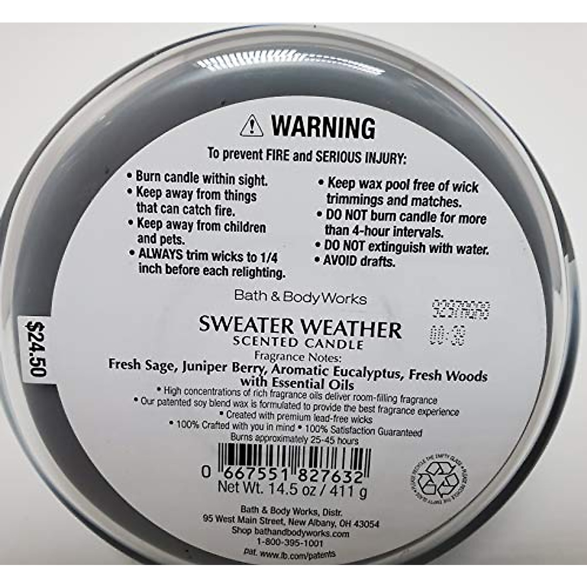 White Barn Bath & Body Works Sweater Weather Candle Scented 3-Wick 14.5 oz