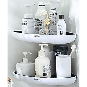 Floating Bathroom Organizer Corner Shower Caddy Shelf. Wall Mount With Extra Strong Self Adhesive, No Drilling, Easy Drainage and Rustproof. (White/Gray)