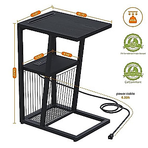 Heybly Side Table Set of 2, C Shaped Nightstand End Sofa Table with Charging Station for Small Spaces,Snack Couch Tables with Phone Holder, 2 USB Ports and Power Outlets HET001CB2