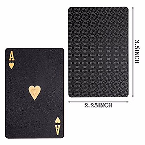 2 Decks Playing Card Waterproof Poker Cards Plastic PET Poker Card Novelty Poker Game Tools for Family Game Party (Black and Gold)