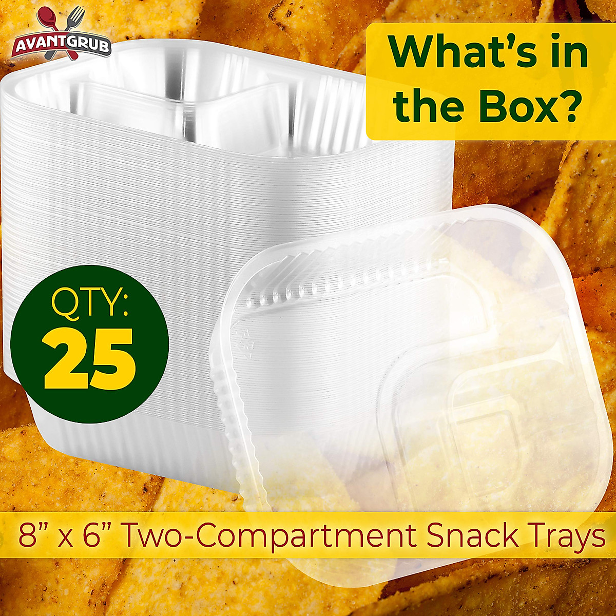 Anti-Spill, Large 6x8 Inch Plastic Nacho Trays 25 Pack. Reusable 2 Compartment Boats Great for Dips, Snacks, Fair Foods. Portable Nacho Chip Holders for School Carnivals, Parties, Concession Stands