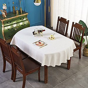 Oval Solid Linen Tablecloth Farmhouse Rustic Beige Table Cloth Wrinkle Free Fabric Table Cover for Tabletop Kitchen Dinning Party Home Decor 60 x 84 Inch