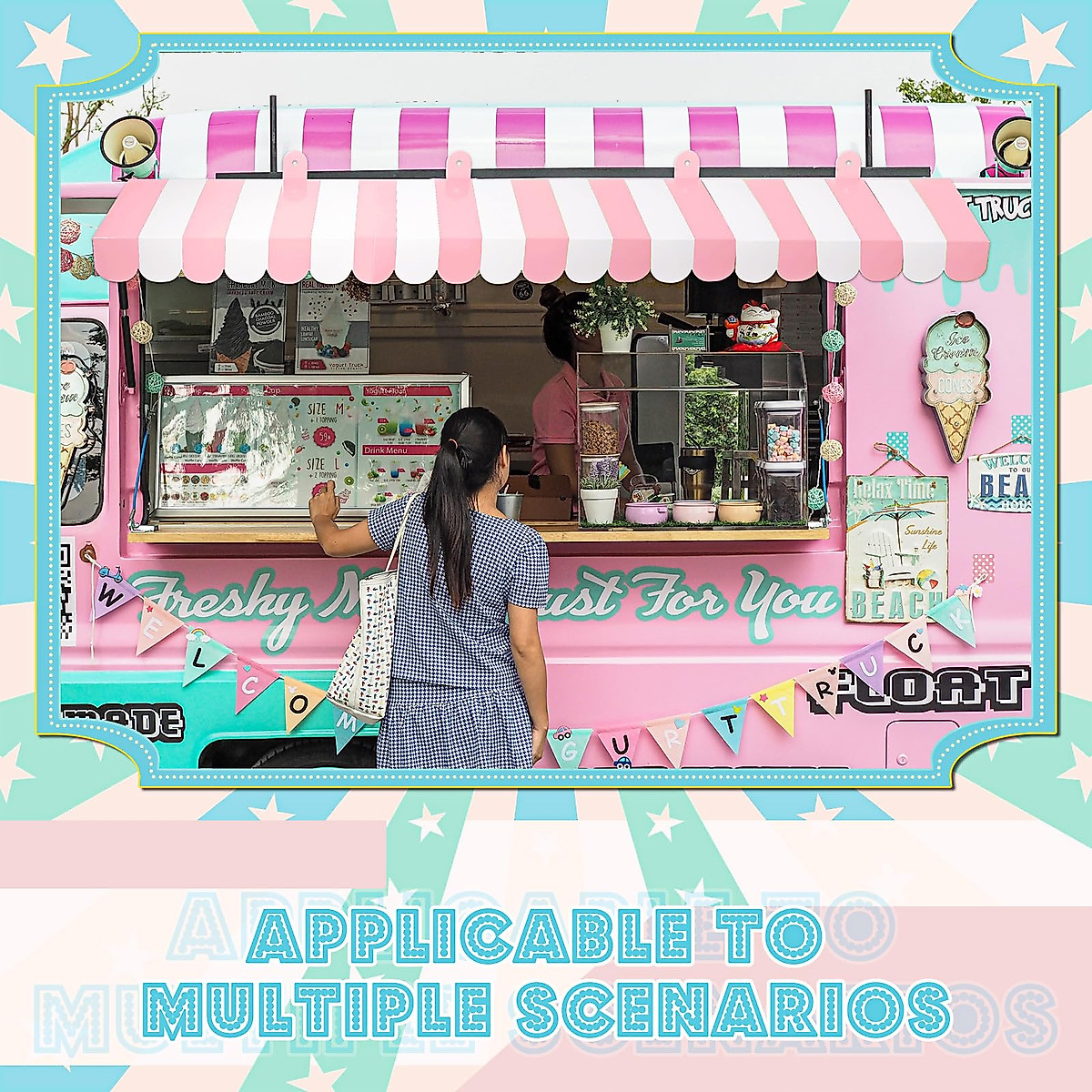 4 Pack Circus Awning Decoration 3D Awning Wall Decorations Carnival Tent Mardi Gras Circus Theme Party Decorations Carnival Stand Decor for Carnival Party Favors (Pink and White)