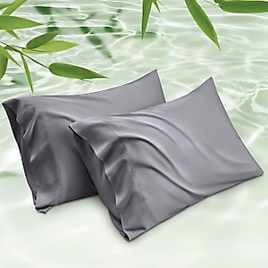 Bedsure Pillow Cases Queen Size Set of 2, Rayon Derived from Bamboo Cooling Pillowcases for Hot Sleepers, Soft & Silky Pillow Covers with Envelope Closure, Dark Grey, Gifts for Women Men, 20x30 Inches