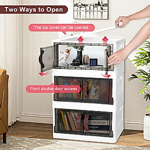 YSSOA Plastic Storage Bins with Lids, 50Gal-5 Tiers, White-Clear Brown Door