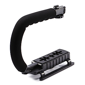 Video Action Stabilizing Handle Grip, C/U Shape Bracket Grip Camera/Camcorder Handheld Stabilizer with Hot-Shoe Mount