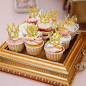 16 PCS Mini Crown Cake Topper Princess Tiara Crown Cupcake Toppers Queen Rhinestone Headpiece for Royal Theme Wedding Baby Shower Bridal Shower Birthday Party Cake Decor(Gold)