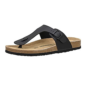 CUSHIONAIRE Men's Leah Cork footbed Sandal with +Comfort, Black Nappa 11