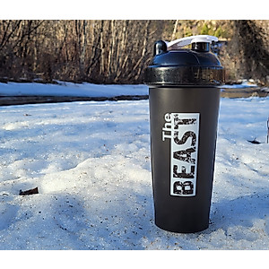 Dad Bod Nutrition THE BEAST Protein Shaker Water Bottle Black 28 Ounce Cup With Whisk Action Rod