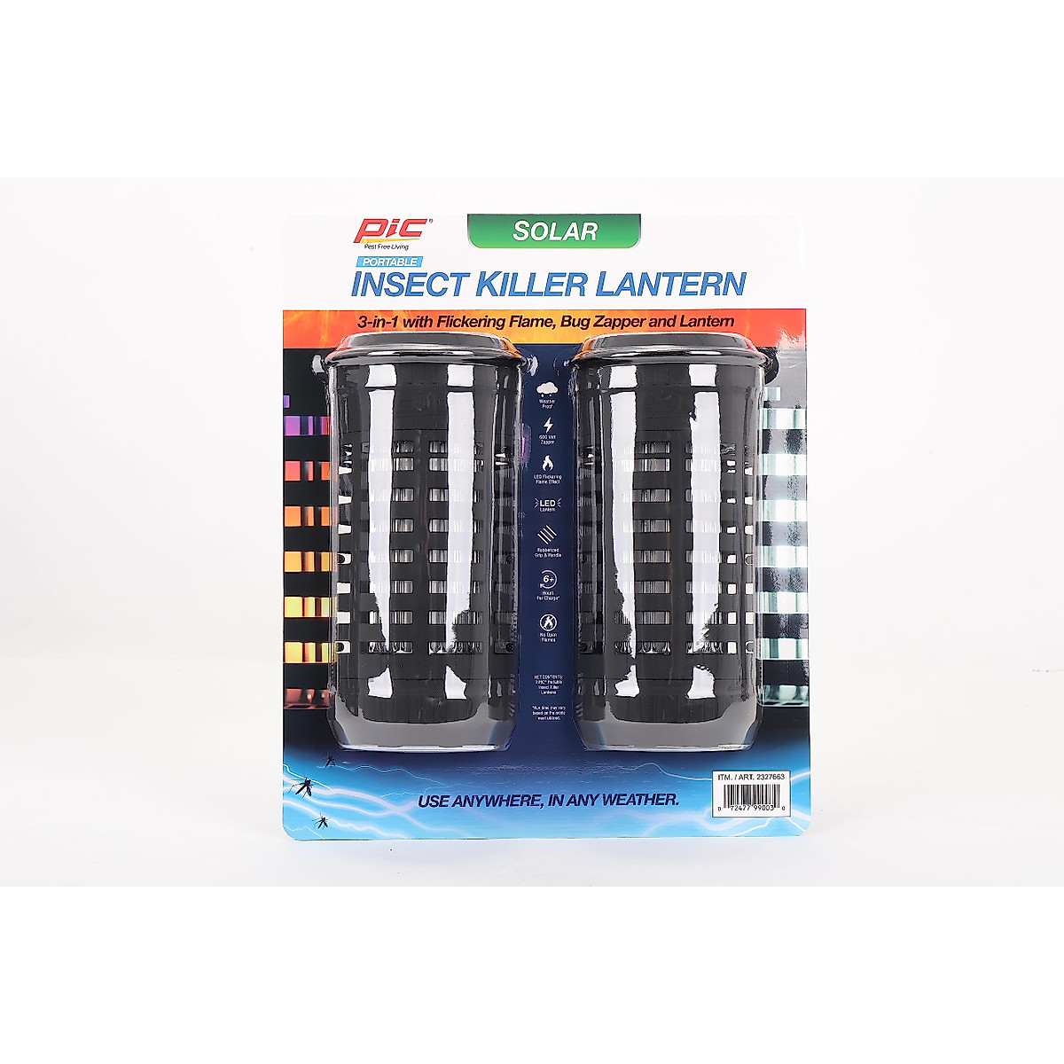 PIC Solar Portable Insect Killer, 3-in-1 with Flickering Flame, Bug Zapper and Lantern