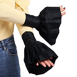 Girls Women Ruffle Cuffs Steampunk Wrist Cuff Hand Cuffs(Black)