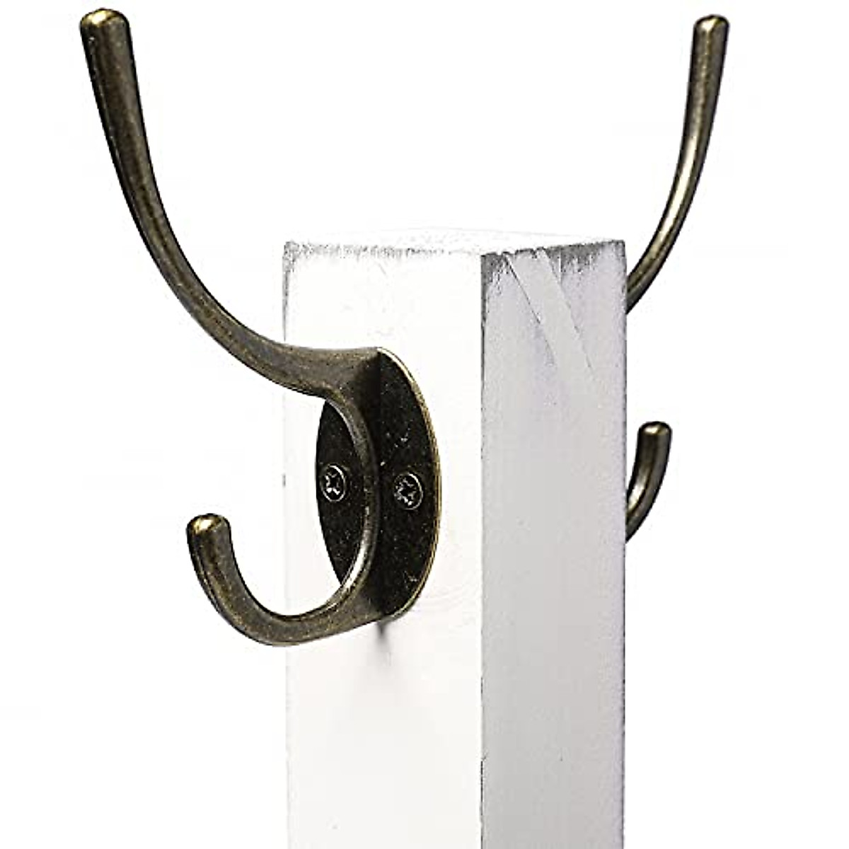 MyGift Vintage White Wood Tabletop Coffee Mug Holder Hanging Tree Rack with 4 Antique Brass Tone Double Hooks