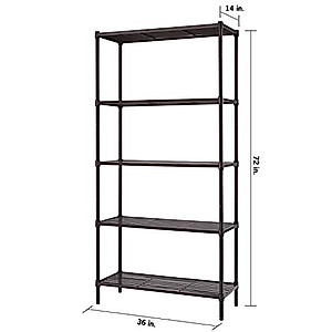 TRINITY Slat Style 5-Tier Adjustable Shelving, Metal Standing Shelf for Commercial or Residential Use in Kitchen,Bathroom,Laundry Room or Office, 1750 Pound Capacity, 36”W by 14”D by 72”H, Dark Bronze