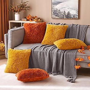 MIULEE Pack of 2 Luxury Faux Fur Throw Pillow Covers Deluxe Winter Decorative Plush Pillow Case Cushion Cover Shell for Sofa Bedroom Car 18x18 Inch Burnt Orange