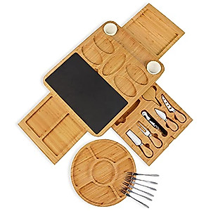 WUSHIZHUHUN Charcuterie Cheese Board and Knife Set - 15.7" Large Tray Bamboo Cheese Platter for Wine and Cheese Night Family Dinner, Housewarming Wedding Birthday Gift for Couple Friend