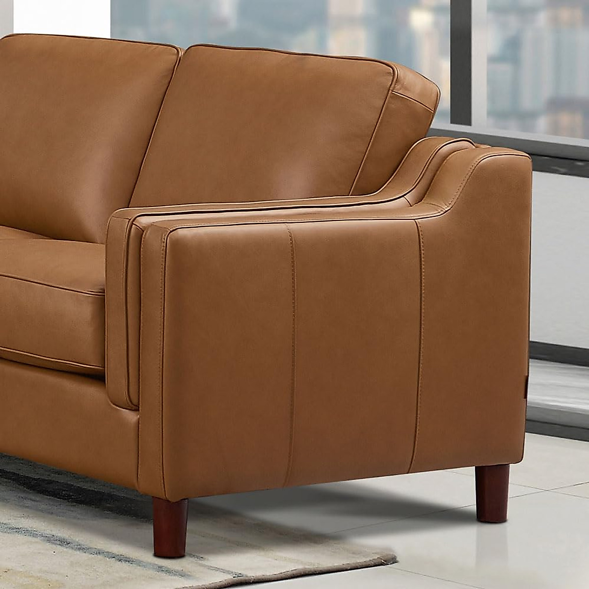 Hydeline Bella Top Grain Leather Sofa Couch, 84", Cognac - Feather Down, Memory Foam and Springs Seating