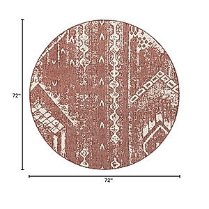 Rugs.com Outdoor Bohemian Collection Rug – 6 Ft Round Terracotta Flatweave Rug Perfect for Kitchens, Dining Rooms