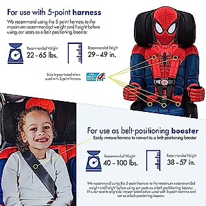 KidsEmbrace Marvel Spider-Man 2-in-1 Forward Facing Booster Car Seat, Red/Blue/Black