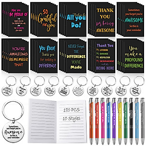 Yeaqee 180 Pcs Thank You Gifts Employees Appreciation Gifts Bulk for Coworkers Inspirational Notebook Pen Keychain(Vintage)