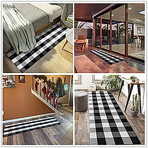 KaHouen Buffalo Check Runner Rug (24 x 71 Inches),Hand-Woven Buffalo Plaid Runner Rugs, Black and White Checkered Outdoor Rugs for Kitchen/Living Room/Bathroom/Laundry Room (2x6 ft, Checkered Carpet)