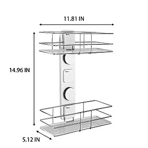 HAIJUFX Adhesive Shower Caddy - Stainless Steel & Abs Shower Shelves For Inside Shower, White + Silver, Suction & Glue Installation - Perfect For Shampoo Storage