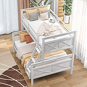 DEYOBED Twin Over Full Wooden Bunk Bed - Convertible Sleep Solution for Teens and Adults | Easily Separates into Two Beds | Twin-Full Size | Stylish & Space-Saving Design | White |