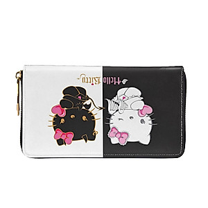 JALYKA Cartoon Pink Cat Wallet Faux Leather Fashion Zip Around Card Holder Travel Purse Long Clutch Bag Gifts for Women Girl