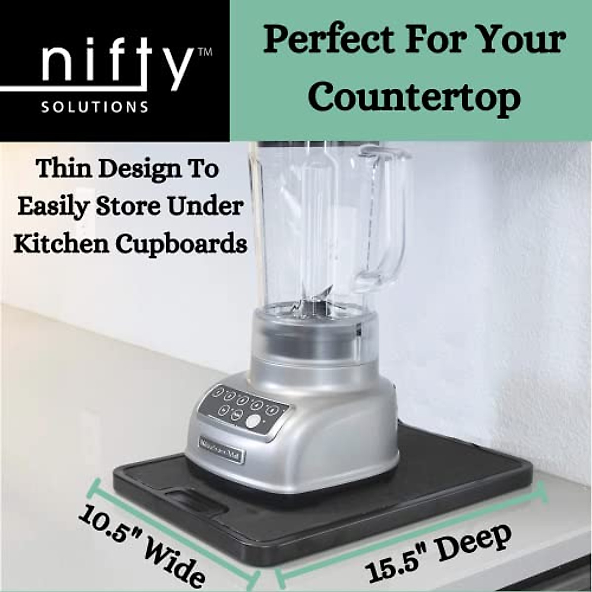 Nifty Medium & Large Appliance Rolling Tray – Black, Home Kitchen Counter Organizer, Integrated Rolling System, Non-Slip Pad Top for Coffee Maker, Stand Mixer, Blender, Toaster