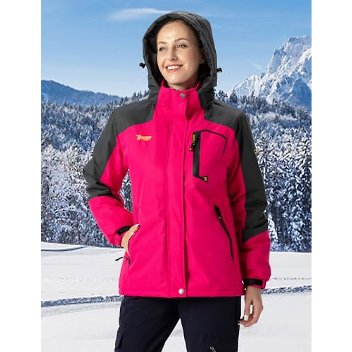 TBMPOY Women's Warm Winter Coats Waterproof Windproof Snow Jackets Insulated Fleece Rain Jacket for Skiing Outdoor Rose S