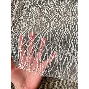 Glitter Wave Lace Fabric by The Yard - Perfect for Wedding Decorations, Bridal Shower, Wedding Tablecloth - Glitter Veil, and Elegant Crafts - 58 inch - 1 Yard (Silver White)