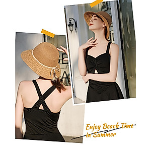 Beach Hats for Women, Beach Hat Womens UPF 50+, Straw Hat for Women Sun Hat Foldable Roll up Cap Khaki