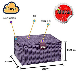ARPAN Large Resin Woven Storage Basket Box with Lid & Lock, Purple