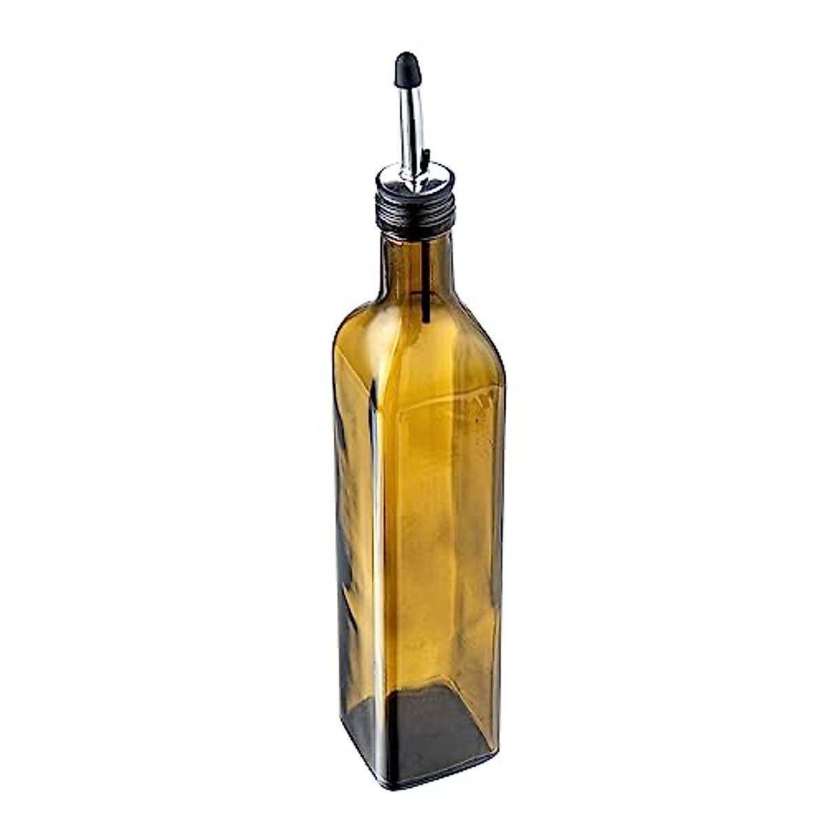 Restaurantware RW Base 16.9 Ounce Olive Oil Dispenser 1 Kitchen Oil Dispenser Bottle - With Stainless Steel Pourer Non-Leaking Amber Glass Olive Oil Pourer For Cooking Or Salad Dressings
