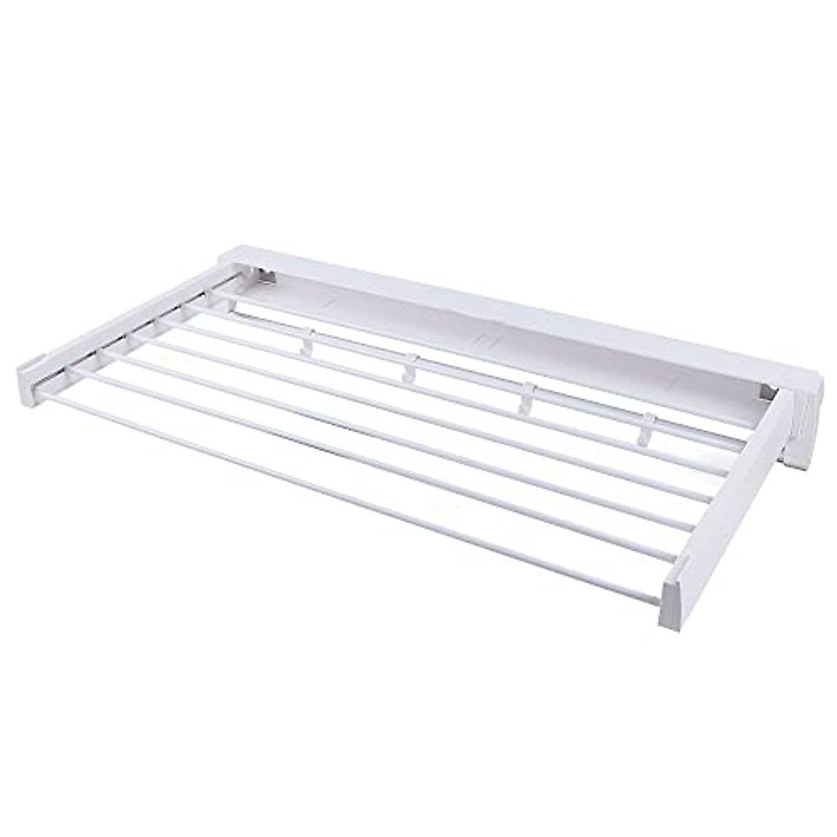 SEANESZTI Retractable Clothes Drying Rack, Wall Mounted Clothes Drying Rack, Foldable White Clothes Drying Rack, Hanging Racks for Laundry Room, Space Saving Clothes Drying Rack with 4 Hooks