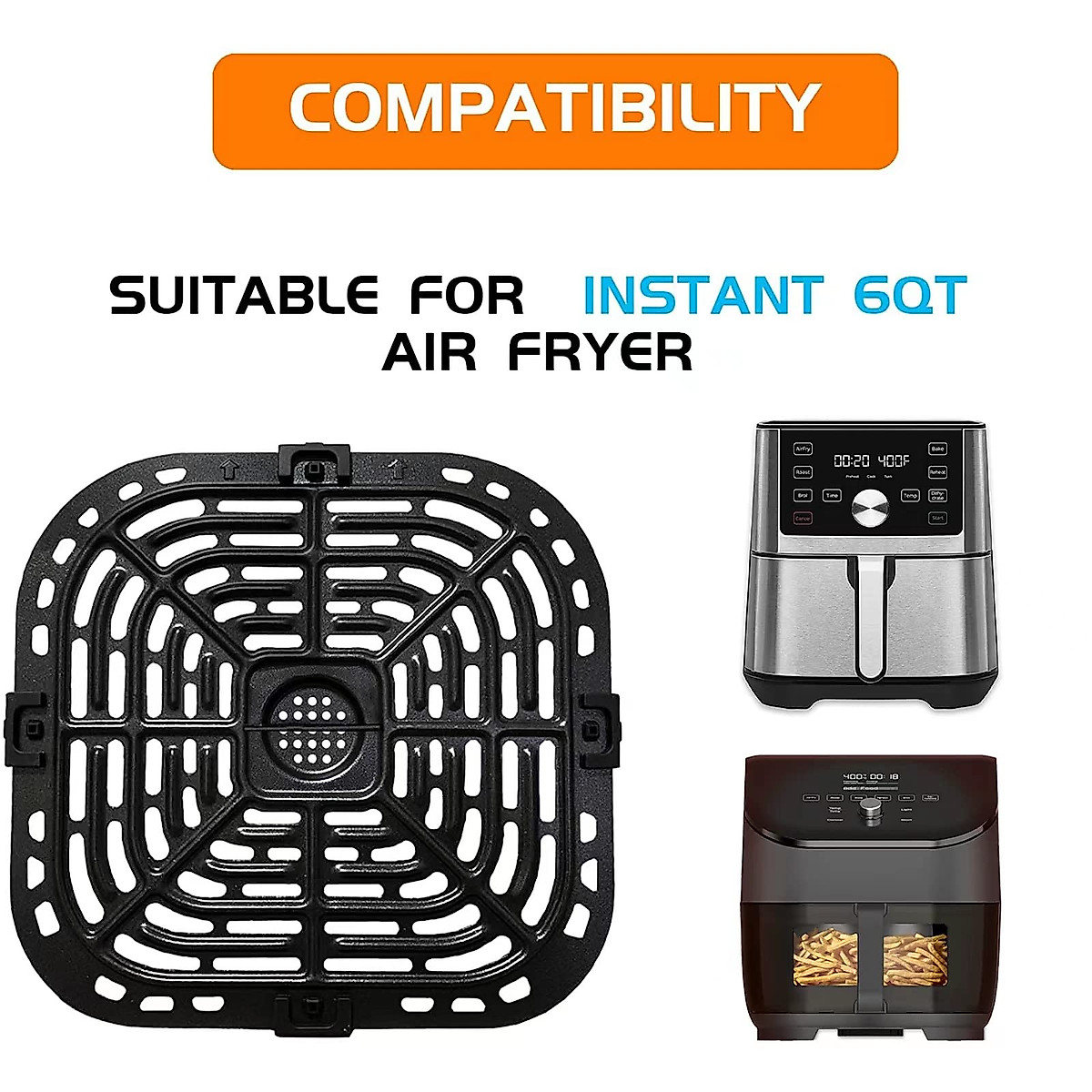 Air Fryer Crisper Plate Tray Rack for Instants Vortex Plus 6QT, 5.7QT Air Fryers, Premium Air Fryer Grill Pan Grate Insert Grid with Rubber Pieces for Gourmia GAF685 6 Quart Air Fryer