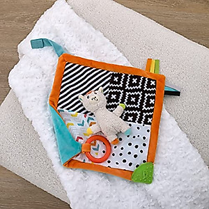 NoJo Sassy Baby Larry Llama Black, White, and Multi-Colored Super Soft Security Baby Blanket with Teether