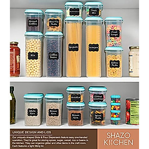 Shazo LARGEST Set of 40 Pc Food Storage Containers (20 Container Set) Airtight Dry Food Space Saver w Interchangeable Lid, Labels + Marker - One Lid Fits All - Reusable