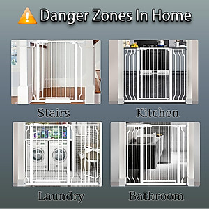 COSEND Tall Narrow Baby Gate 37.4" Pressure Mounted Dog Gates for The House Stairs Doorways Walk Through Swing Auto Close Safety Black White Metal Gate(29.13"-33.86")